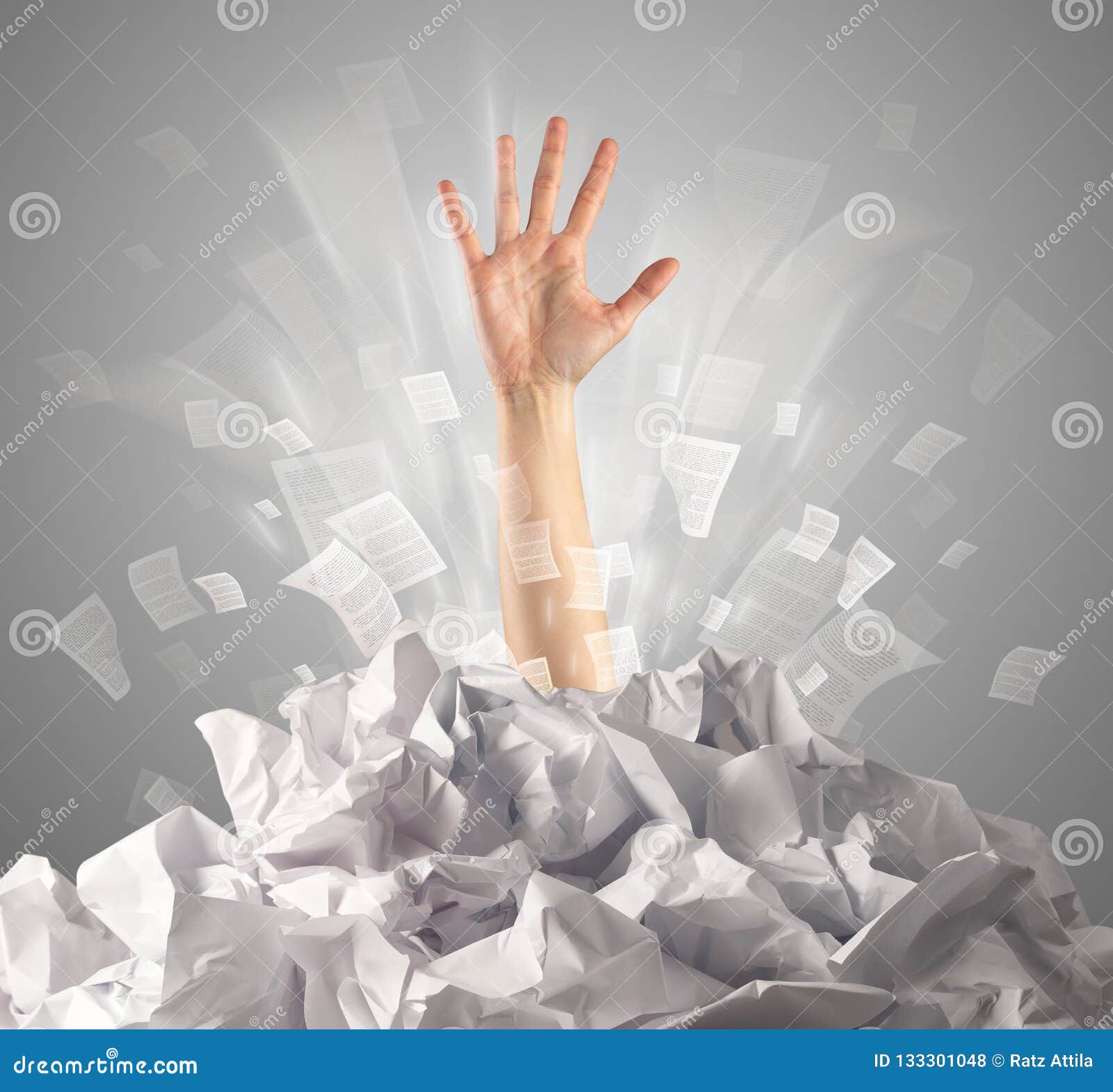 Hand Coming Out from Paper Pile Stock Photo - Image of assistance ...