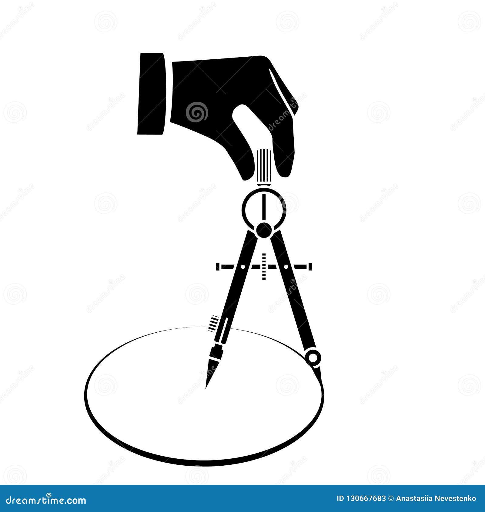 Hand with Compass for Drawing Silhouette Stock Vector - Illustration of ...
