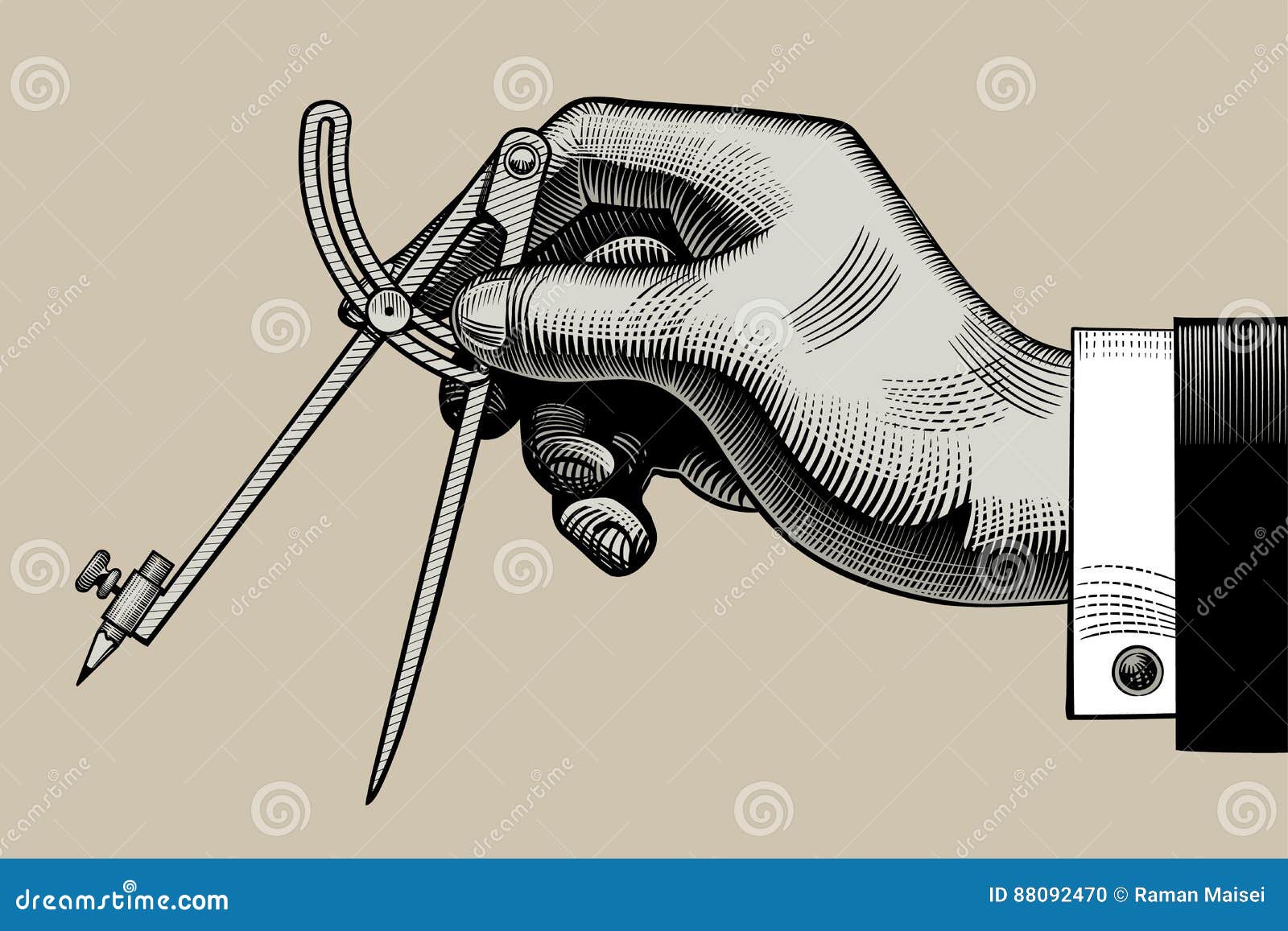 Hand with a Compass for Drawing Stock Vector - Illustration of people ...