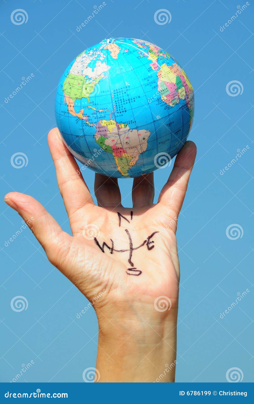 Hand Compass with globe stock image. Image of text, message - 6786199