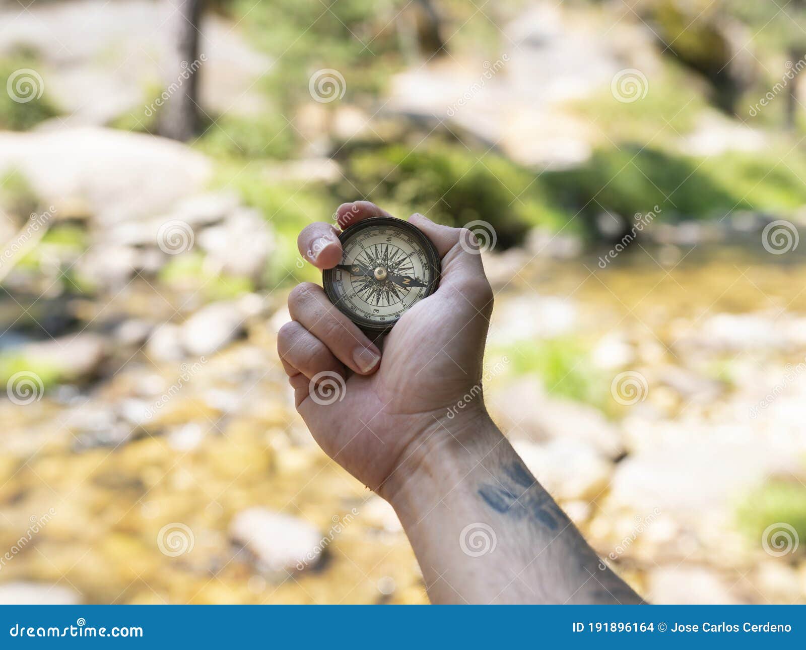 Hand with a Compass in the River Stock Photo - Image of caucasian ...