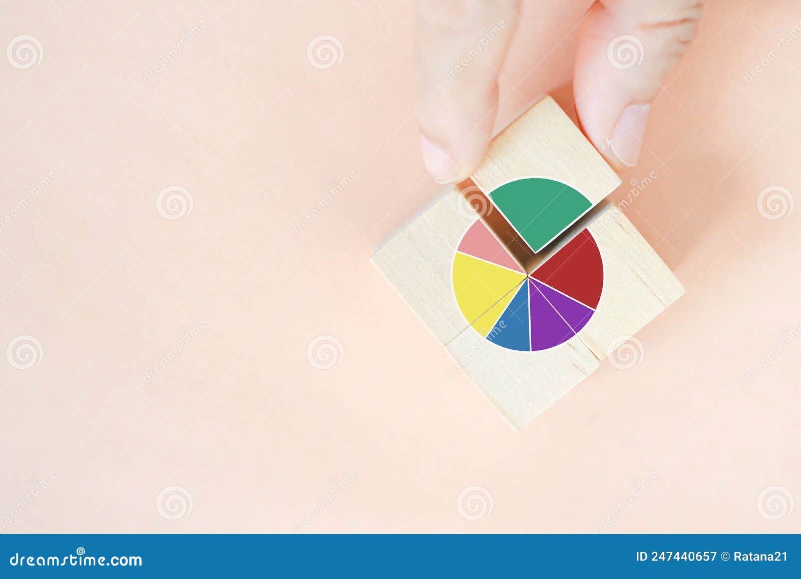 Hand Completed Circle Graph Showing Market Share Portion On Wooden Cube ...