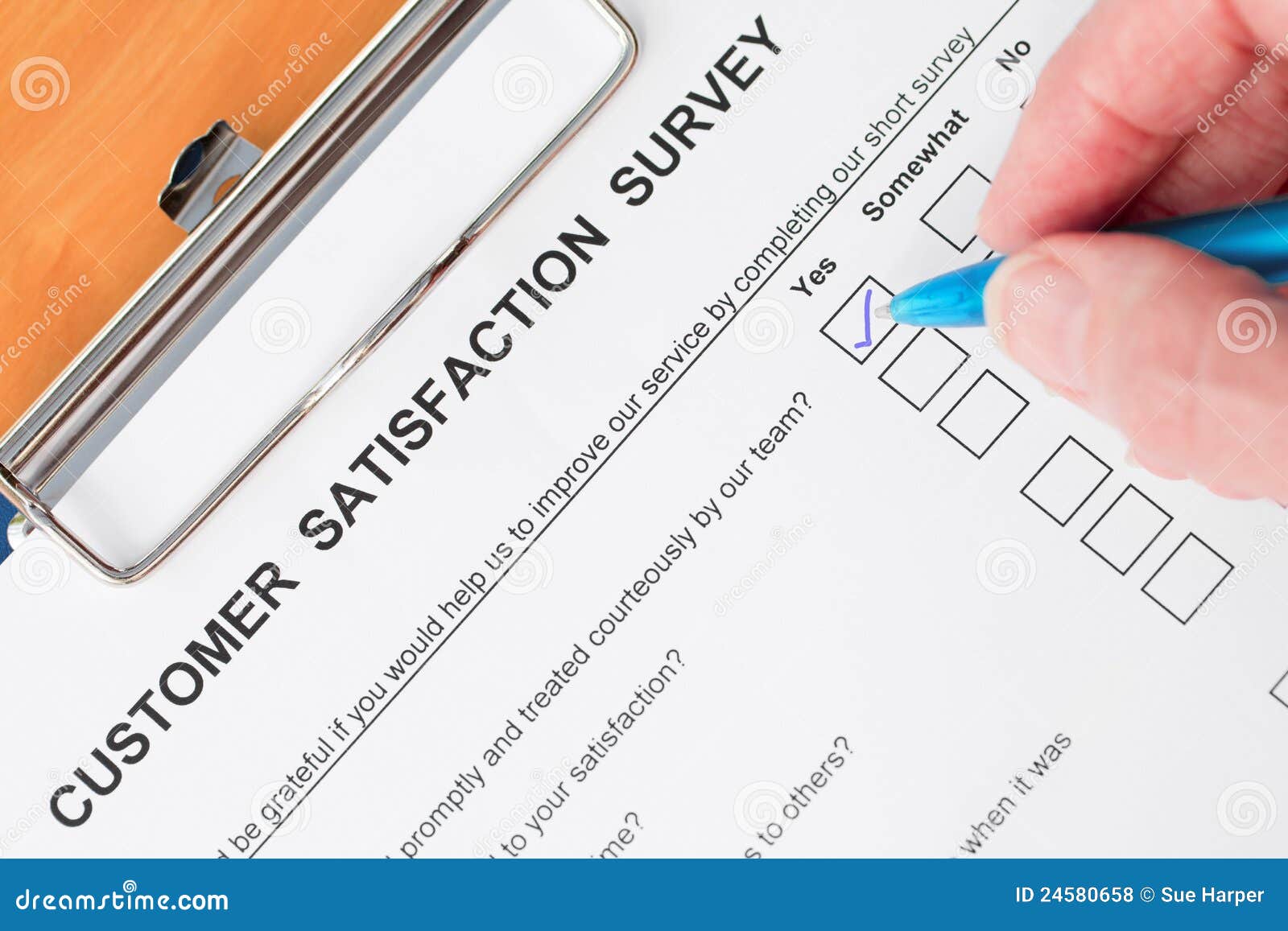 Hand Completing Customer Satisfaction Survey Stock Photo - Image of ...