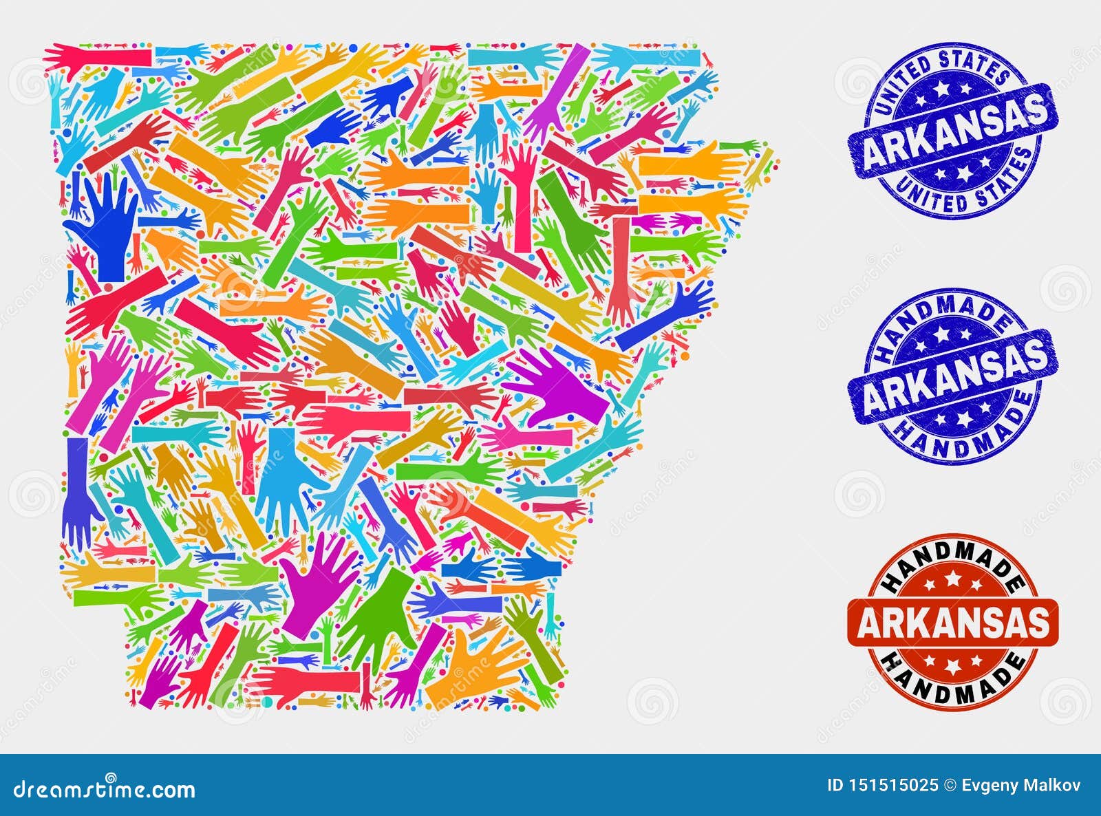 Hand Composition of Arkansas State Map and Distress Handmade Seals ...