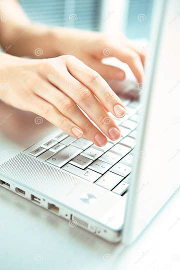 Hand and computer. stock photo. Image of desktop, close - 8084054