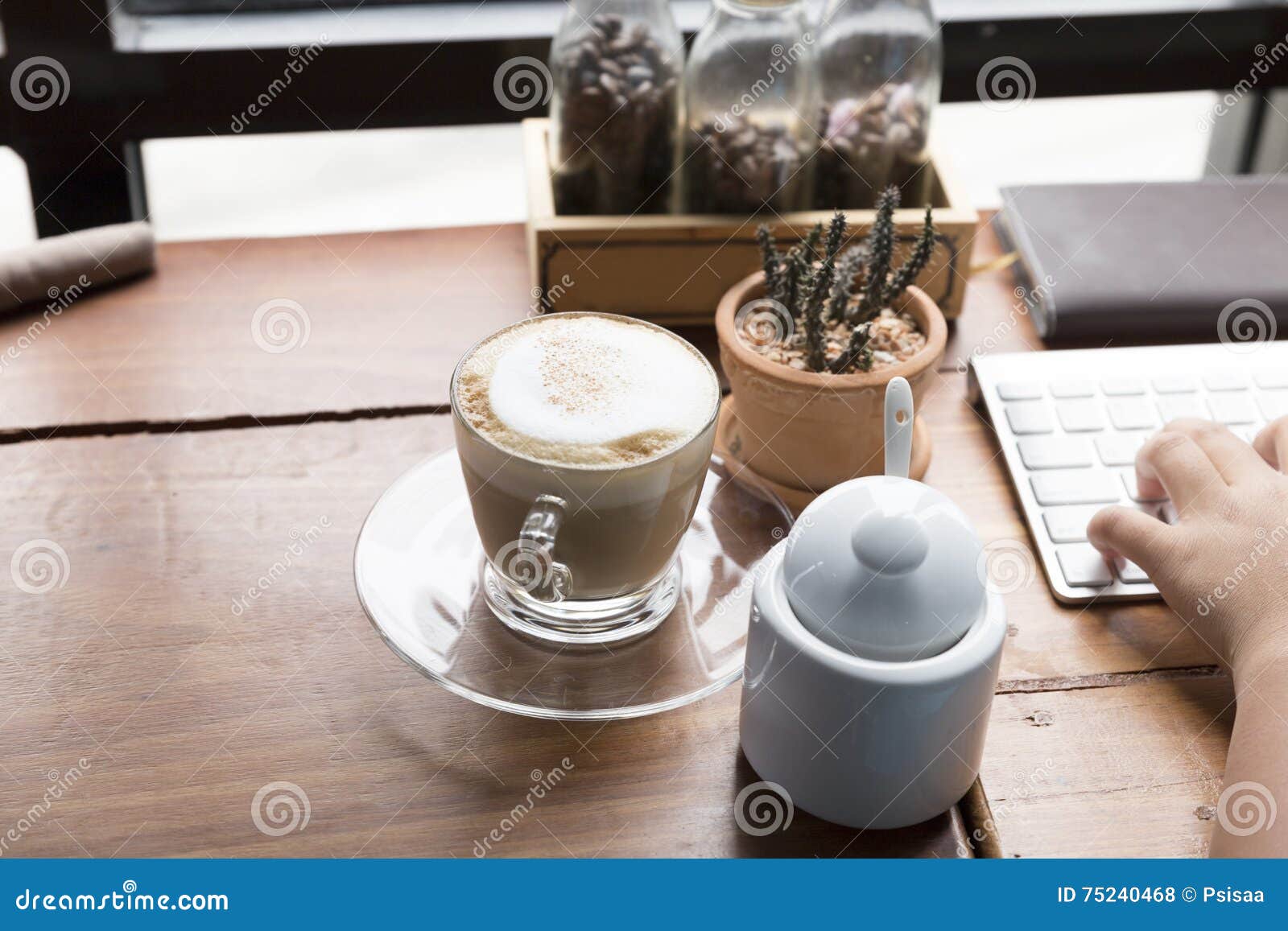 Hand on Computer Keyboard with Coffee Cup Stock Photo - Image of modern ...