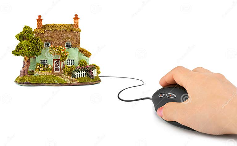 Hand with Computer Mouse and House Stock Photo - Image of bank, buying ...