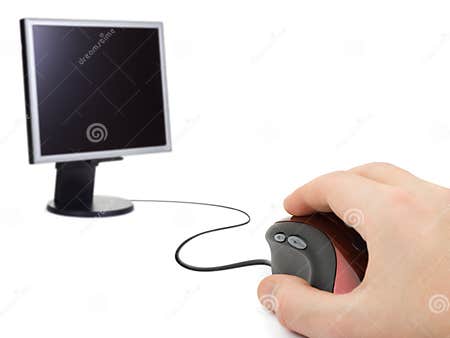 Hand with Computer Mouse and Monitor Stock Image - Image of display ...