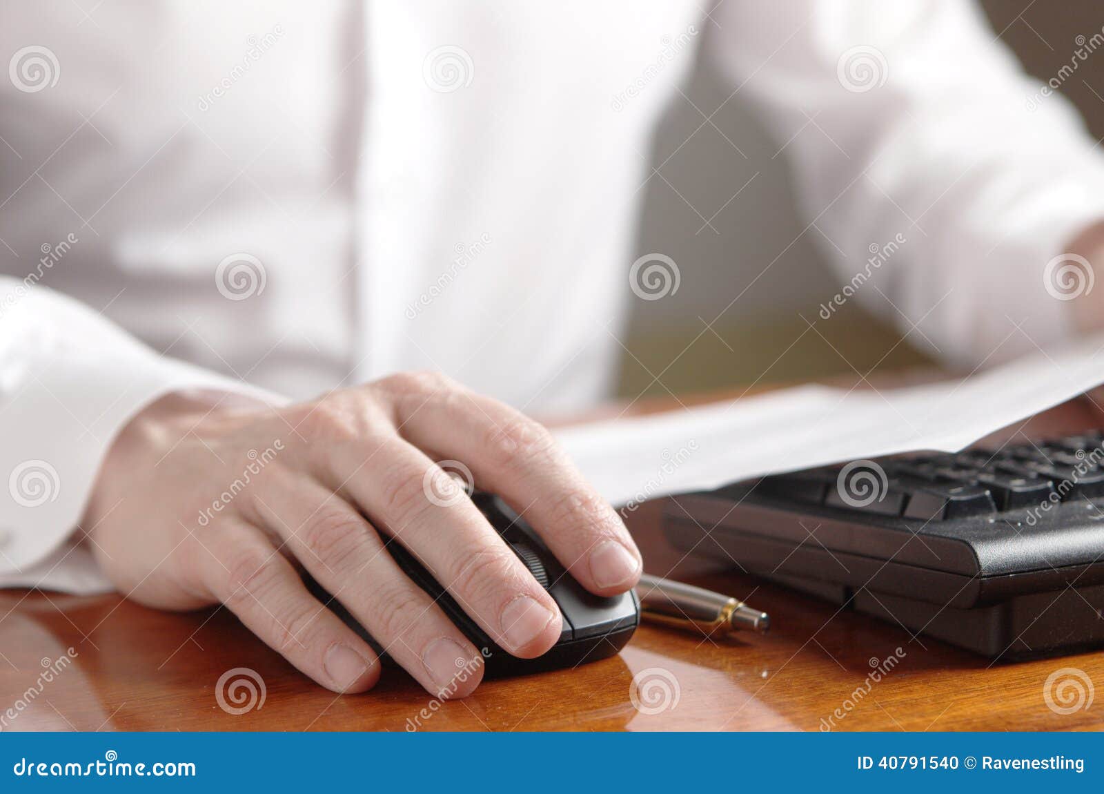 Hand on Computer Mouse Next To the Keyboard Stock Photo - Image of ...