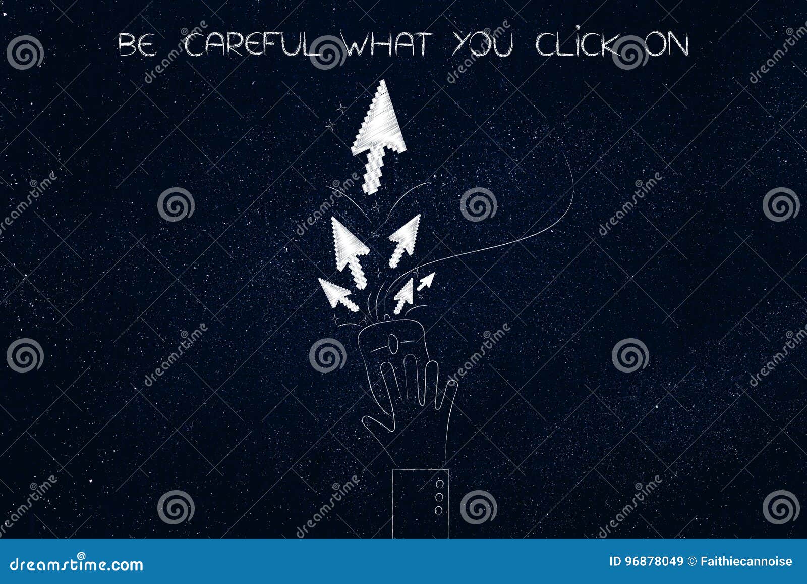 Hand on Computer Mouse with Pointer Arrows, Careful What You Clcik ...