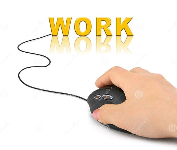 Hand with Computer Mouse and Word Work Stock Image - Image of progress ...