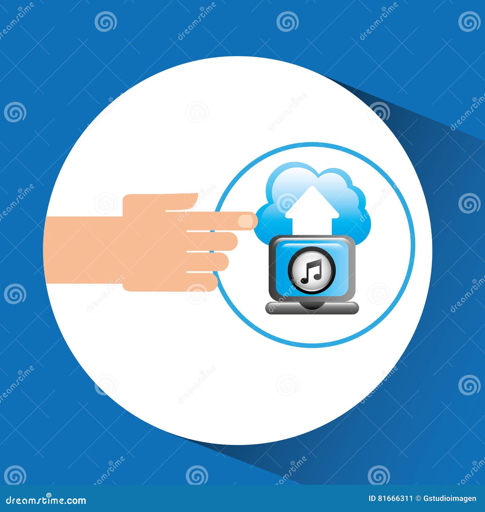 Hand Computer Player Upload Cloud Music Note Stock Vector ...