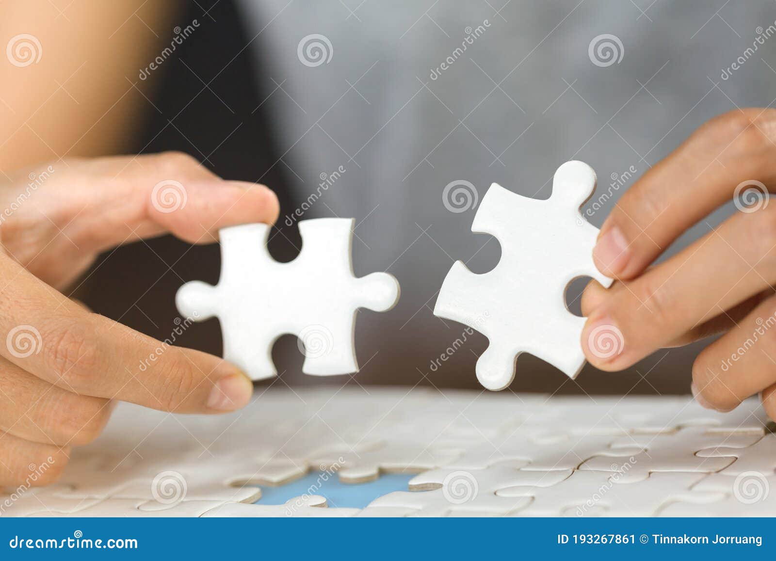 Hand Connect Jigsaw Parts with Word Problem & Solution. Symbol of ...