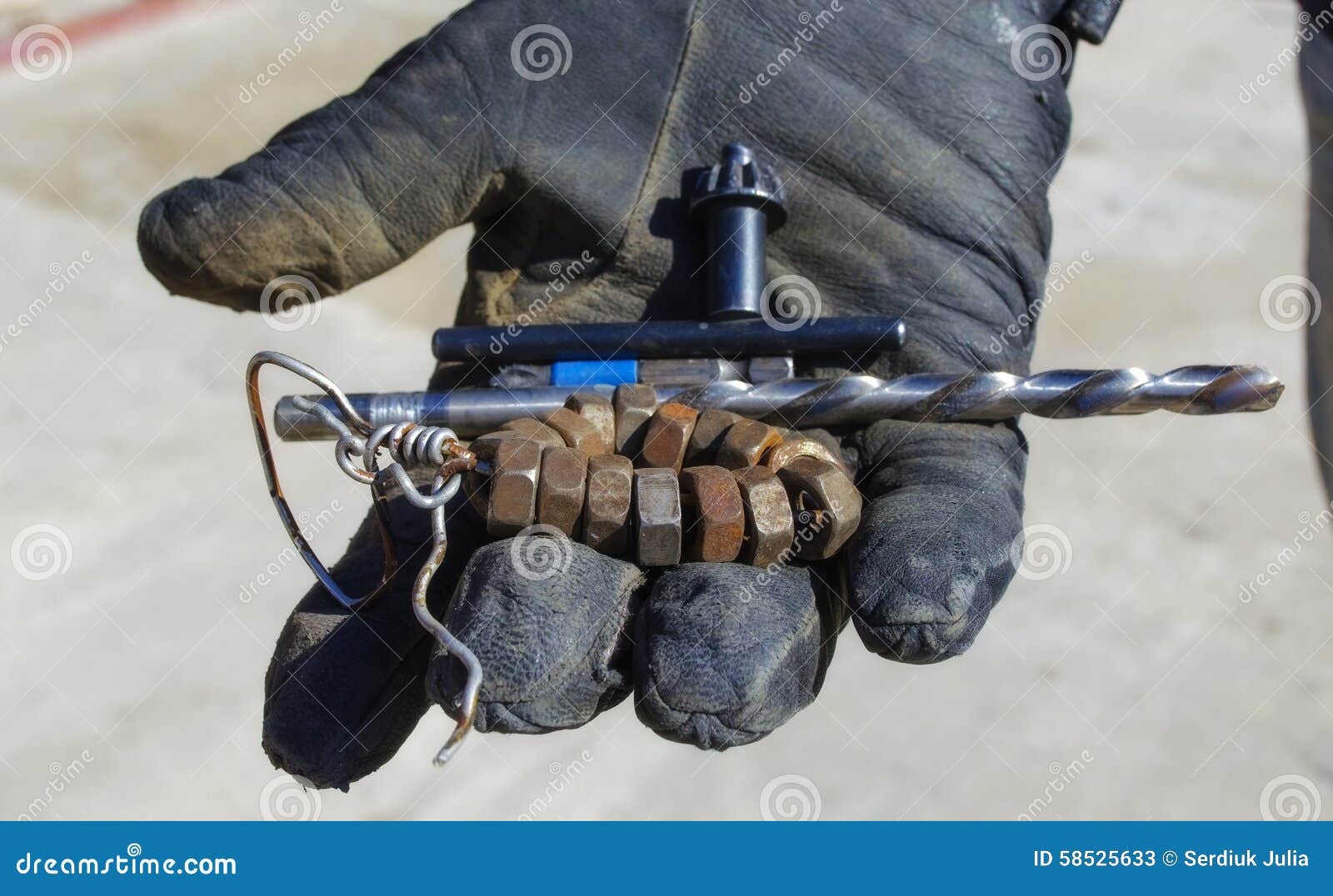 Hand in Construction Gloves Holds Equipment Stock Image - Image of ...