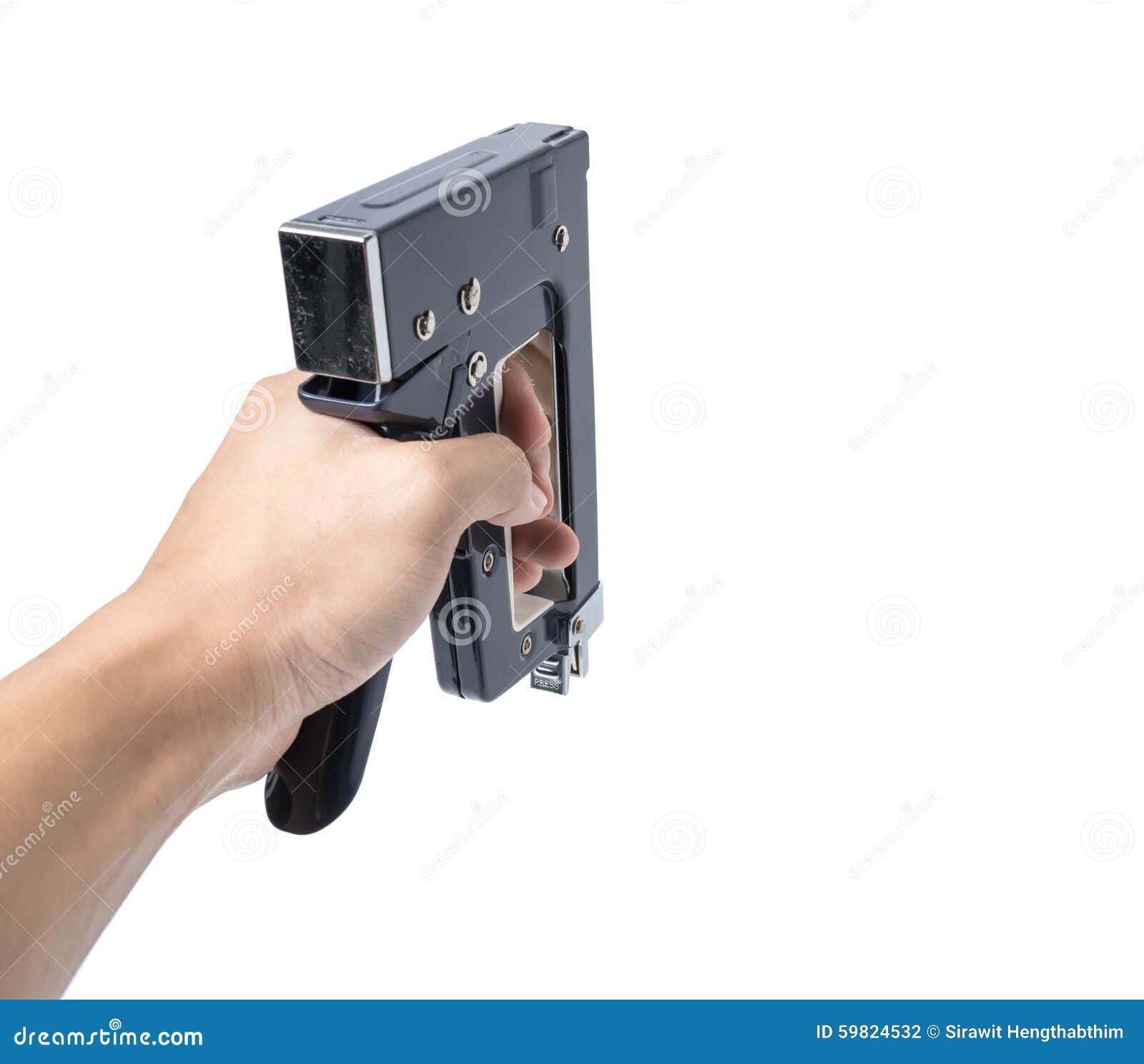 Hand with Construction Stapler Isolated on White Stock Photo - Image of ...