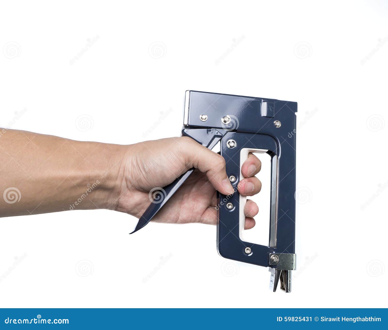 Hand with Construction Stapler Isolated on White Stock Image - Image of ...