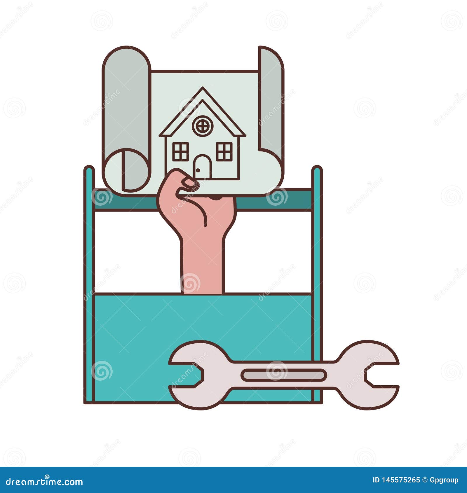 Hand with Construction Tool Box Icon Stock Vector - Illustration of ...