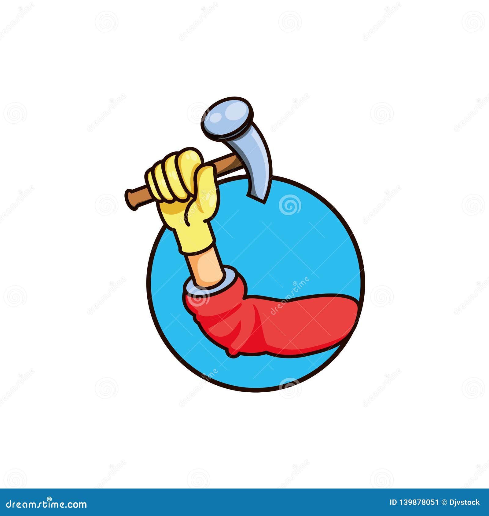 Hand Construction Worker with Hammer Tool Stock Vector - Illustration ...