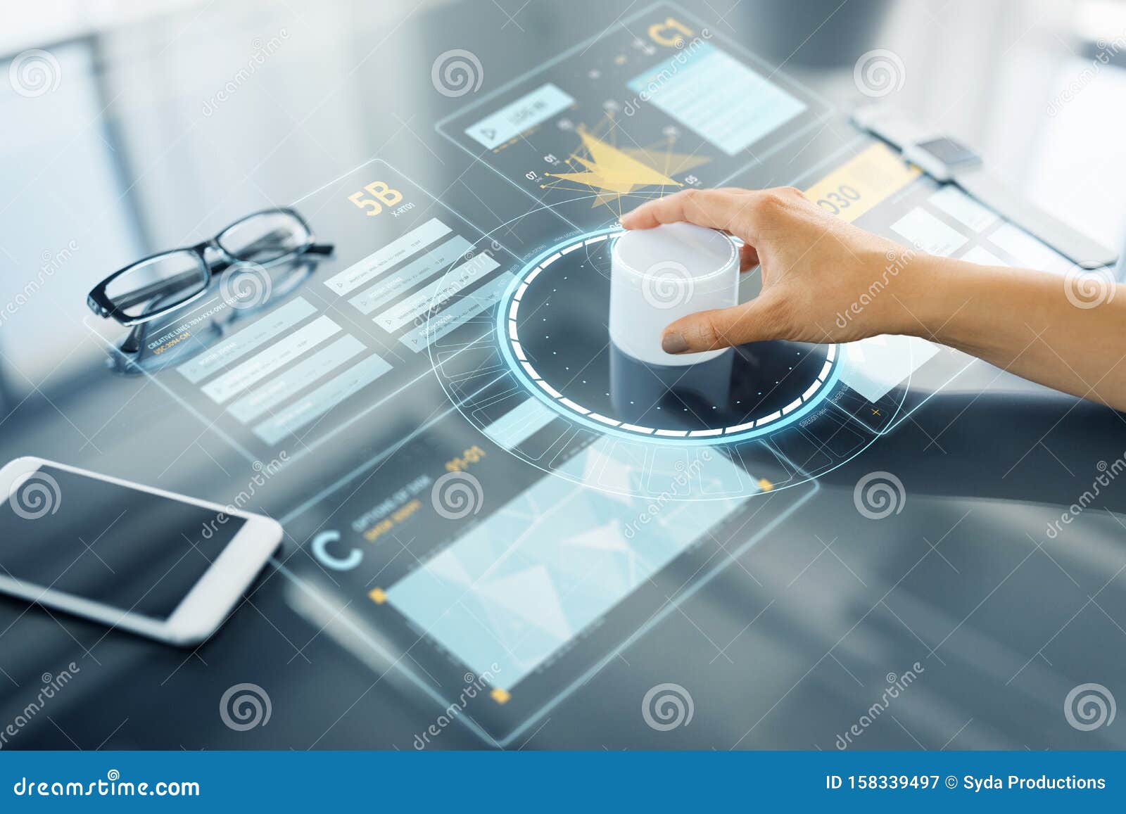 Hand with Control Knob on Interactive Panel Stock Image - Image of ...