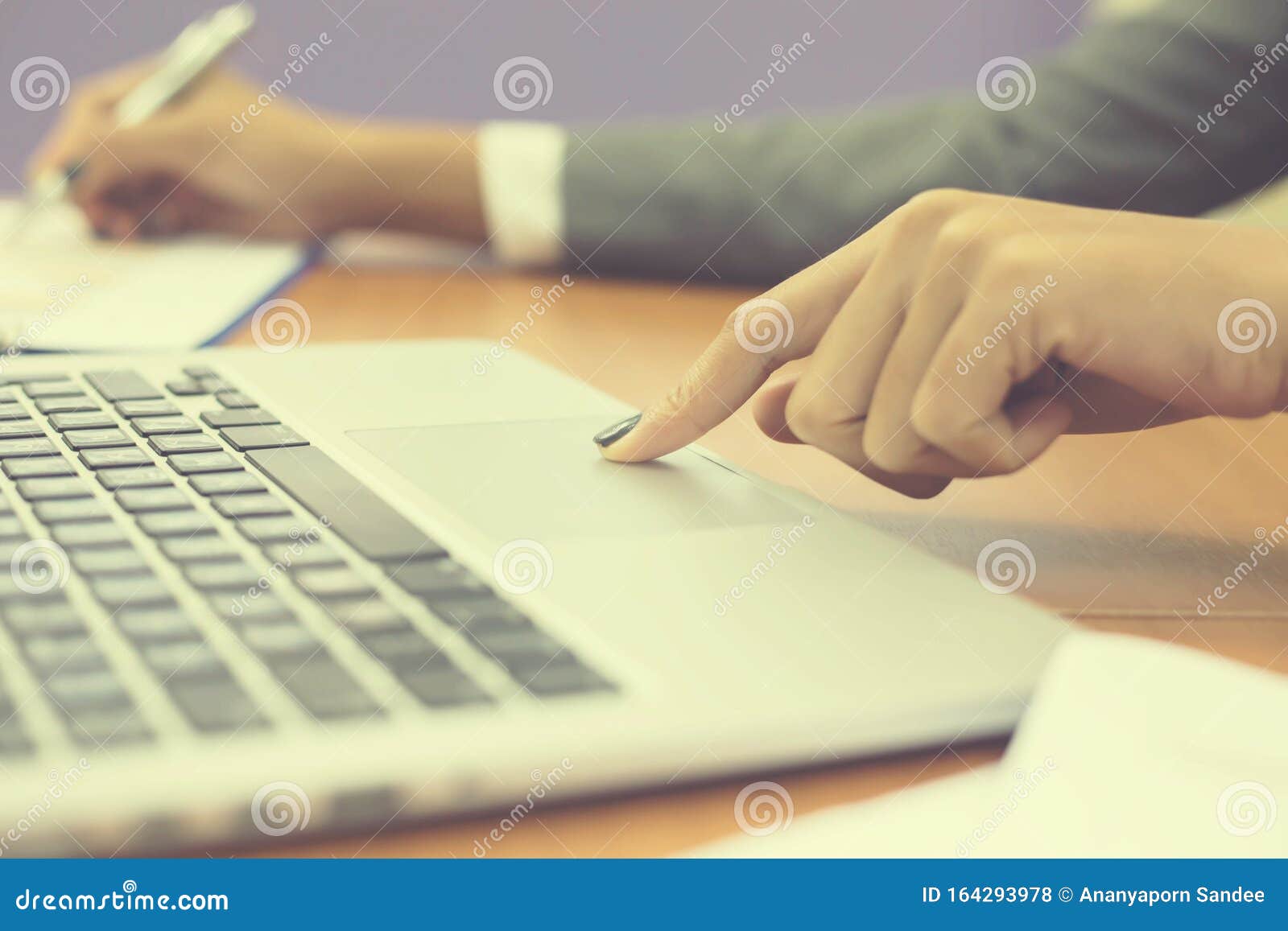 Hand Control on a Laptop Touchpad Stock Photo - Image of young, person ...