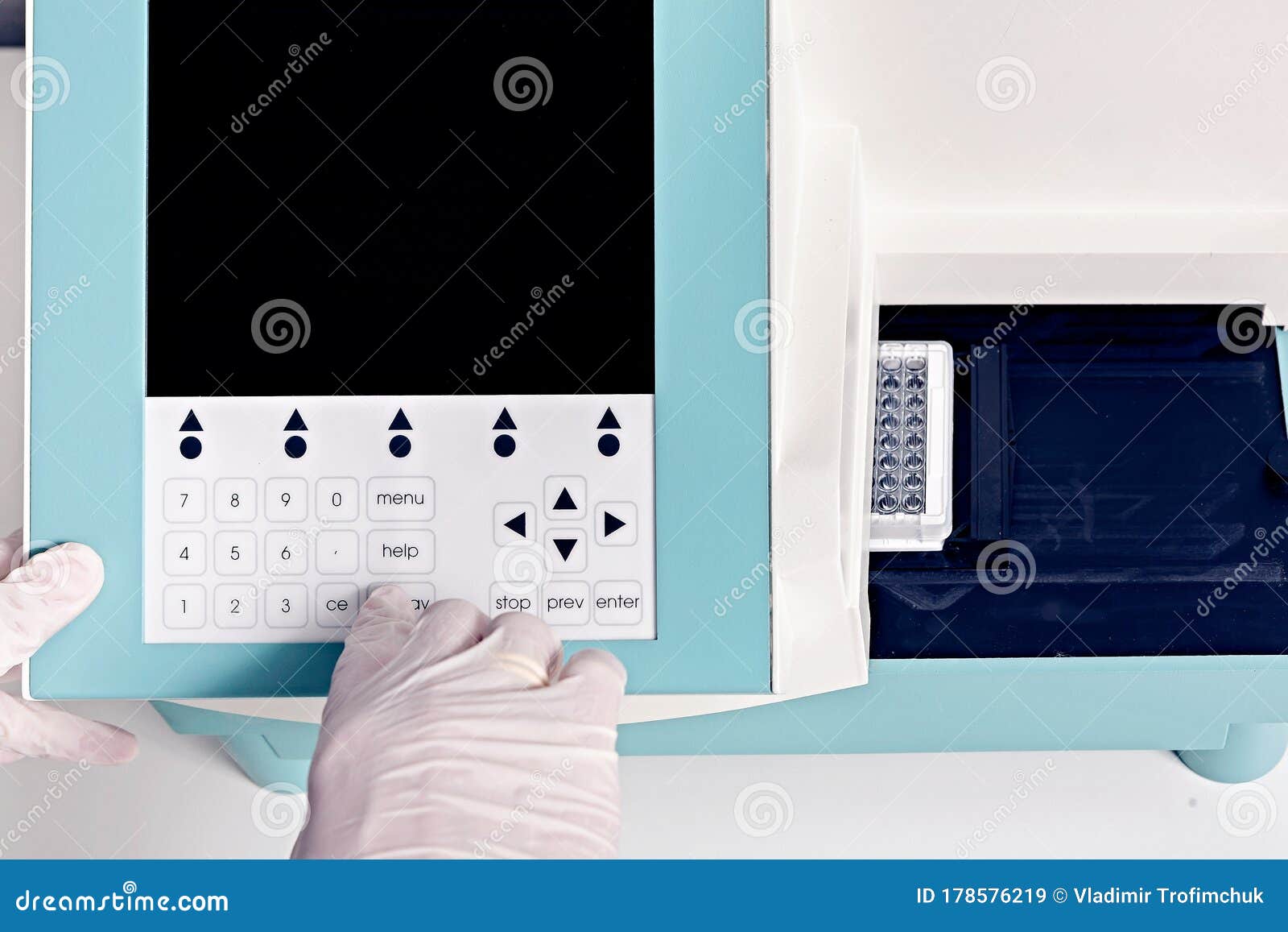 Hand at the Control Panel of a Blood Test Analisator Stock Image ...