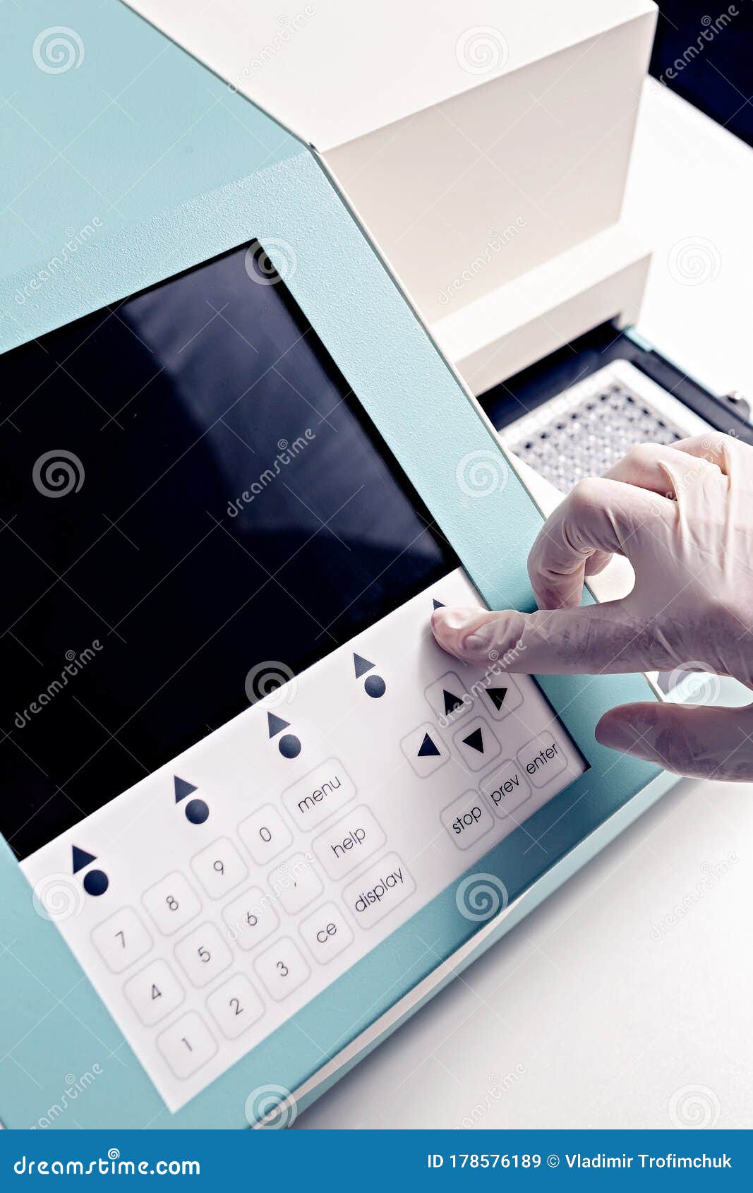 Hand at the Control Panel of a Blood Test Analisator Stock Image ...