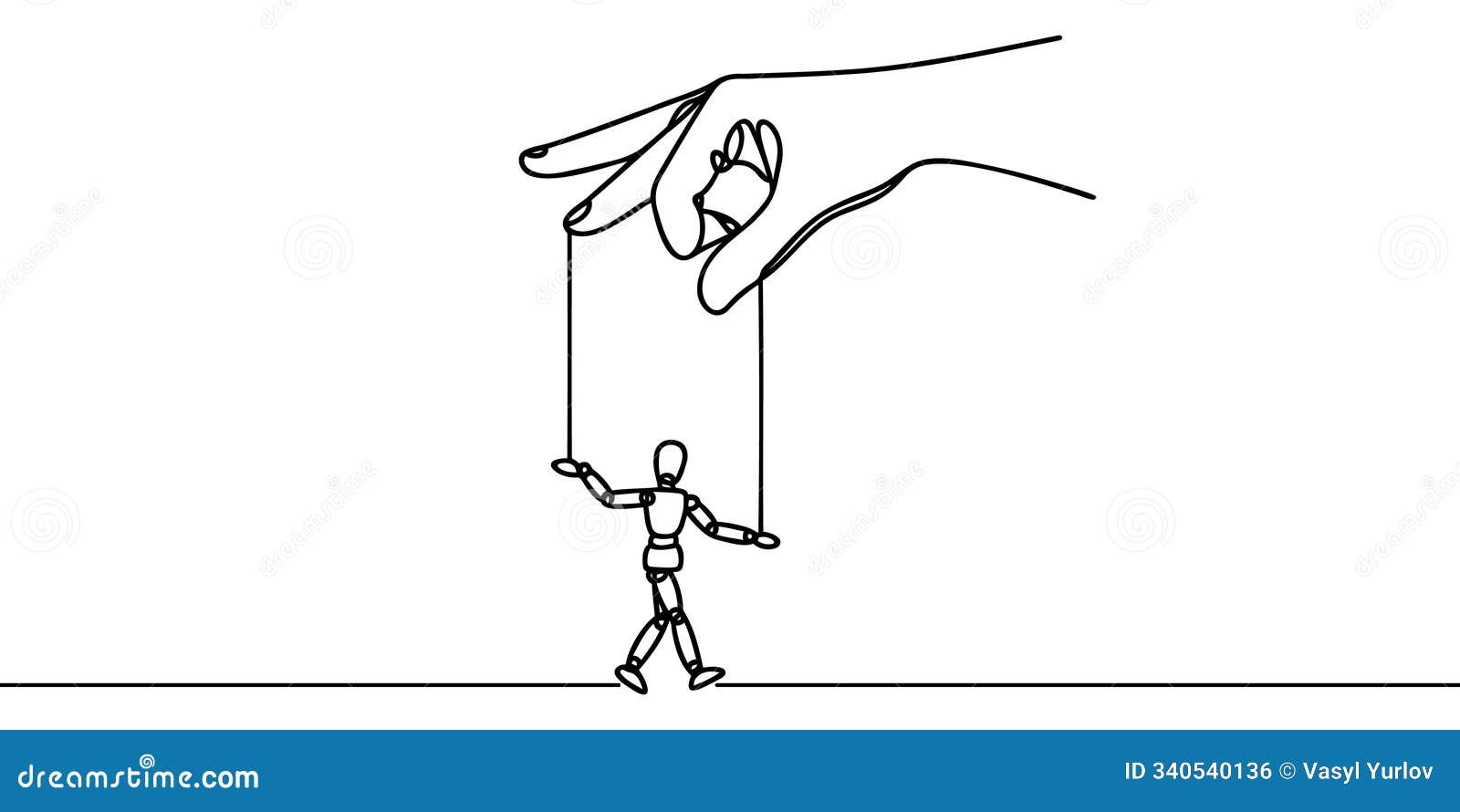 Hand Controls the Puppet. Continuous One Line Drawing Stock ...
