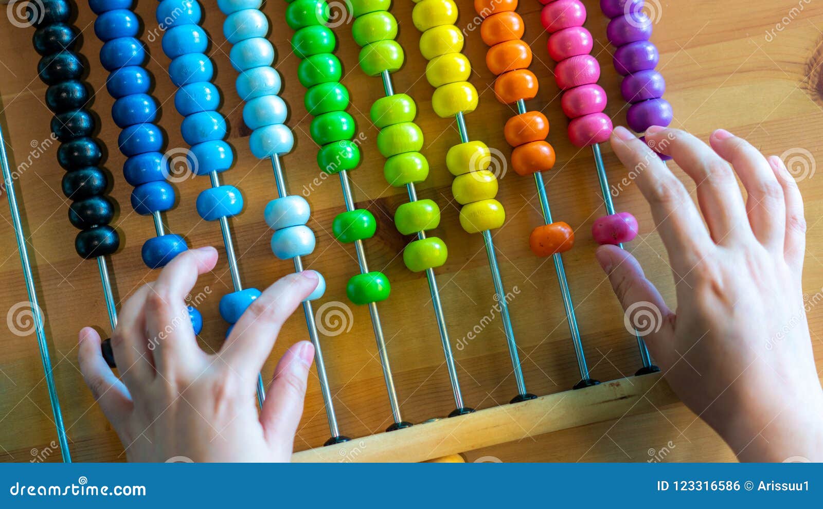 Hand Counting on Colorful Abacus Stock Photo - Image of green, color ...