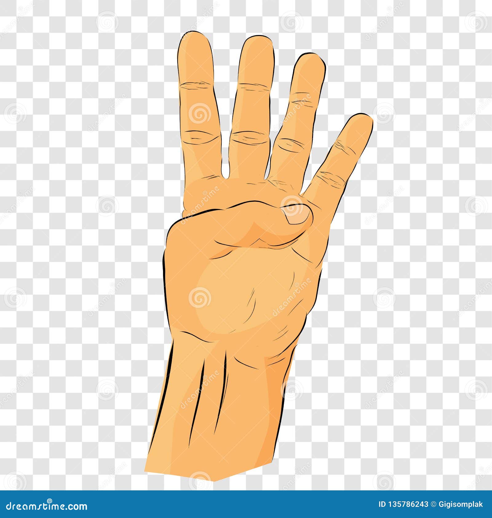 Flat Color Hand Draw Sketch Counting or Voting Hand, Four, at ...