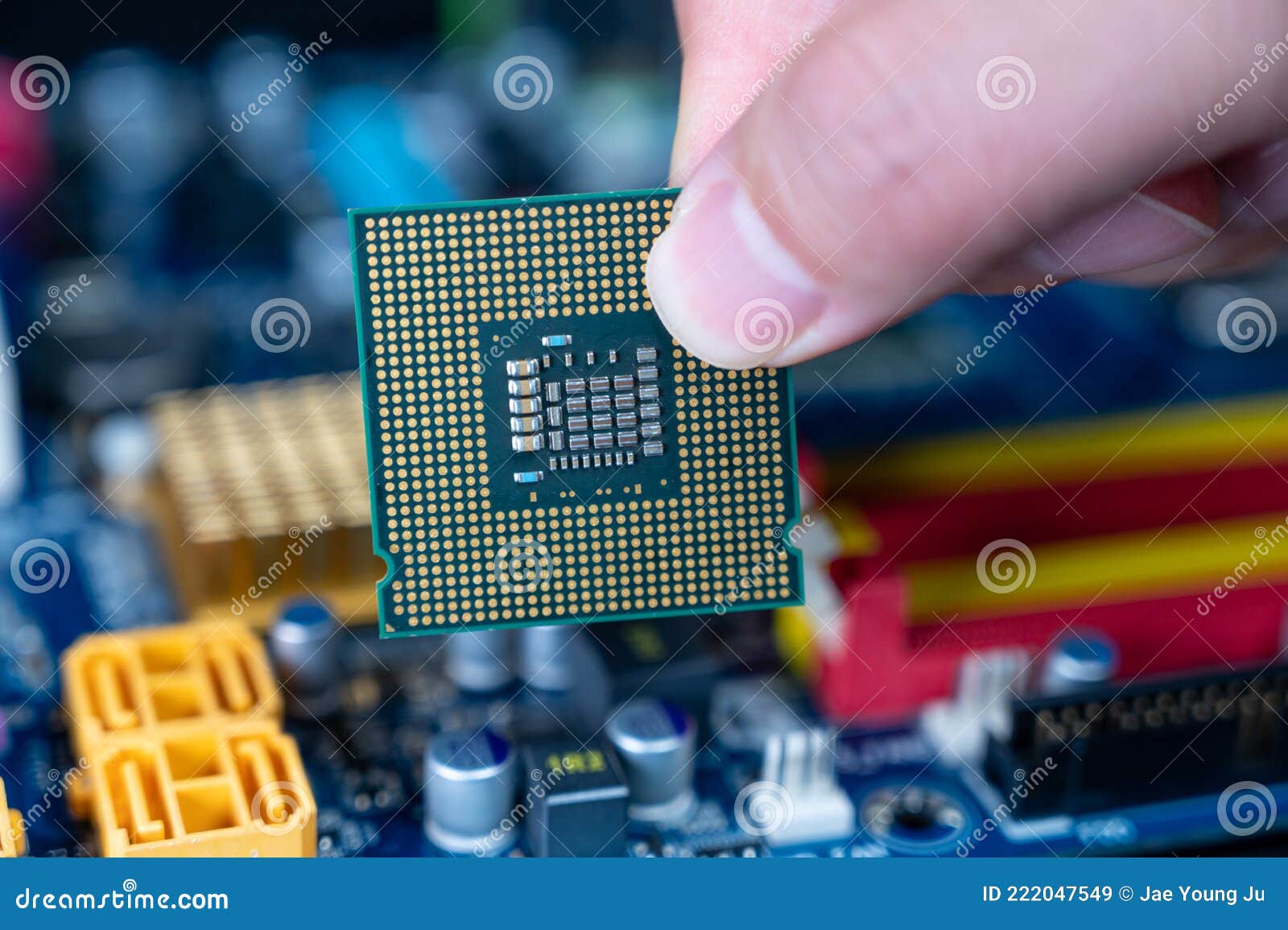 Hand with CPU on a Computer Motherboard Stock Image - Image of device ...