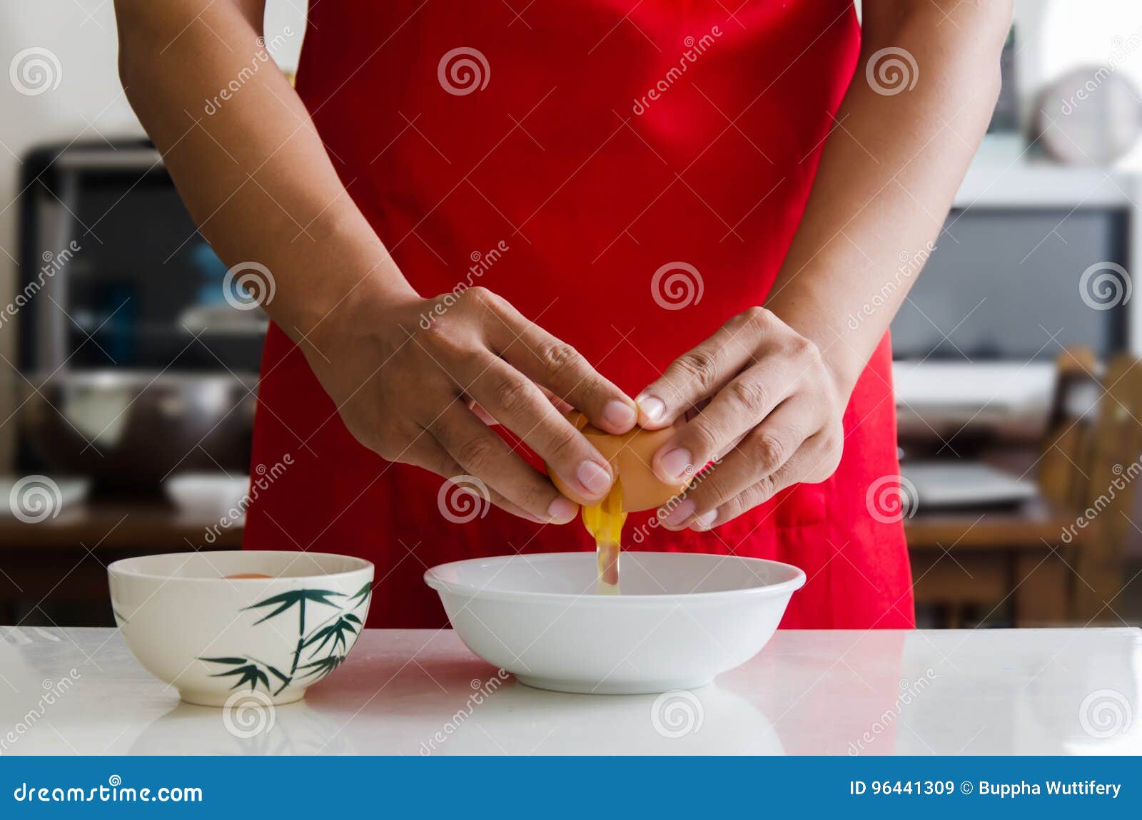 Hand Cracking Egg into a Bowl for Cooking Stock Image - Image of ...