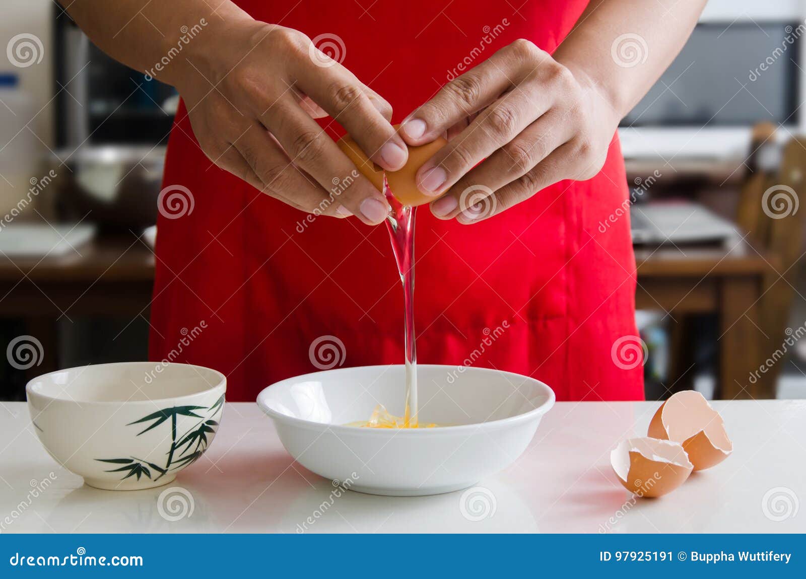Hand Cracking Egg into a Bowl for Cooking Stock Image - Image of yolk ...