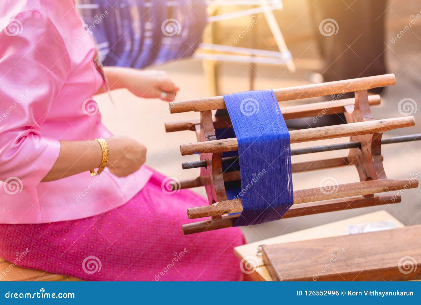 Hand Craft Silk Fabric Textile with Yarn Winder Stock Photo - Image of ...