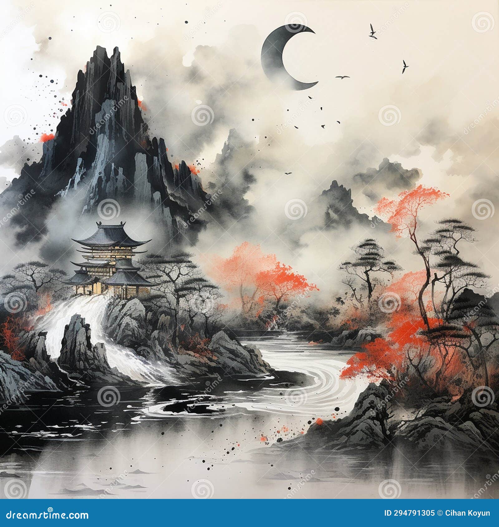 Hand-Crafted Elegance Traditional Sumi-e Magic Stock Illustration ...