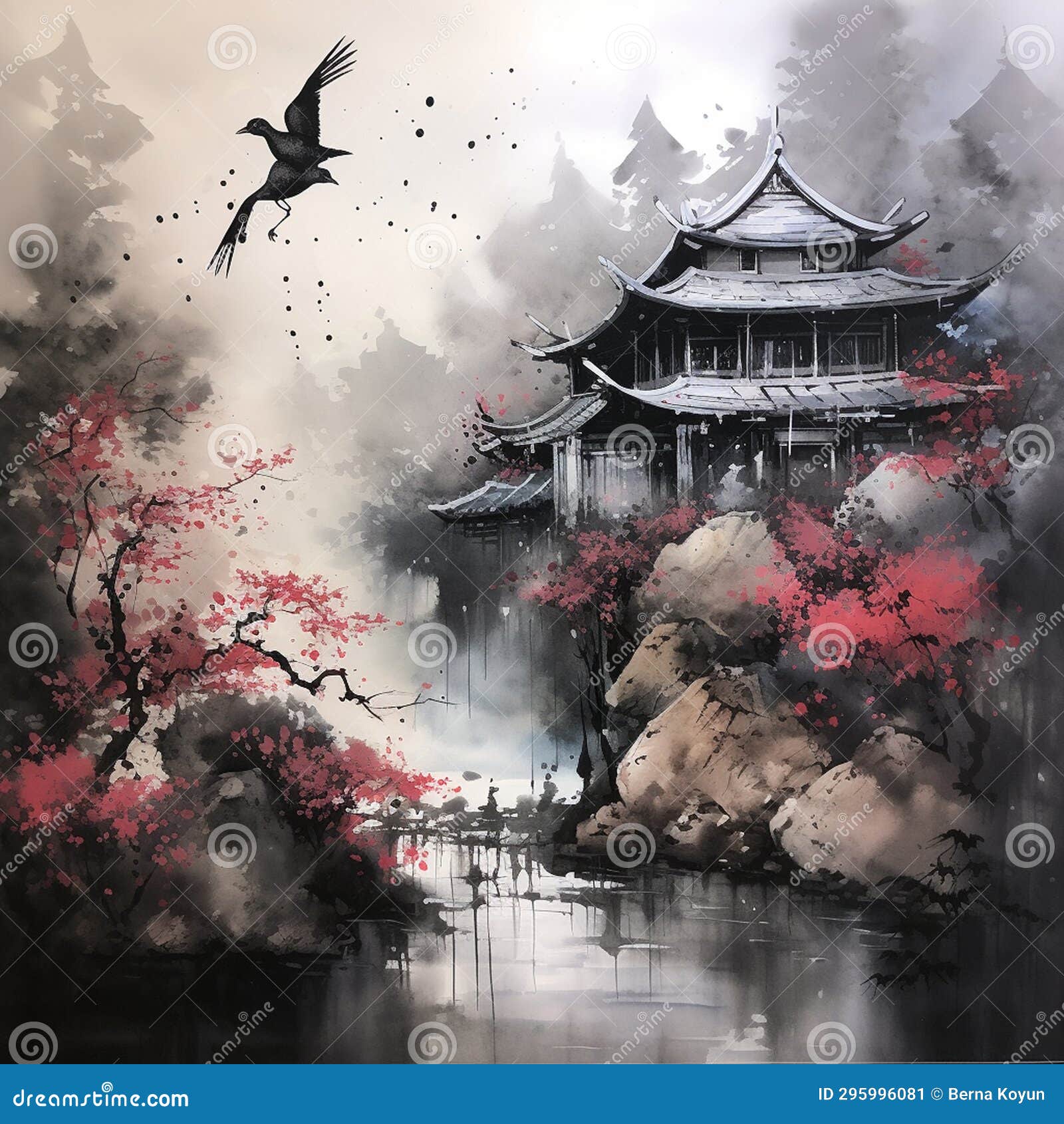 Hand-Crafted Elegance Traditional Sumi-e Magic Stock Illustration ...