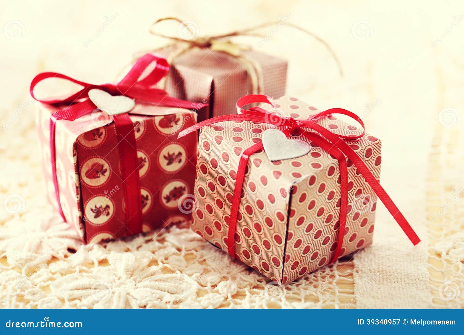 Hand-crafted Gift Boxes with Heart-shaped Labels Stock Image - Image of ...