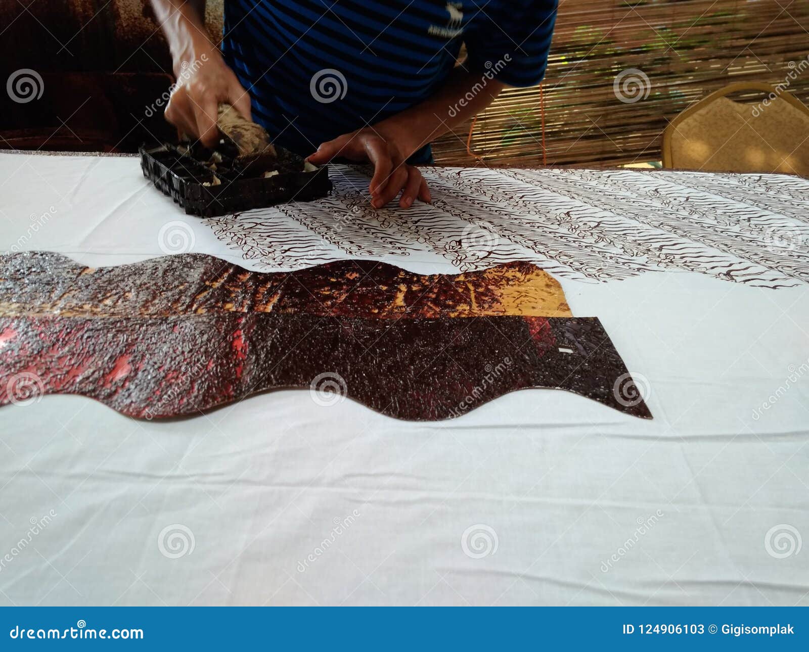 Hand of Craftman / Artist Make a Printed Batik Using Stamp Editorial ...