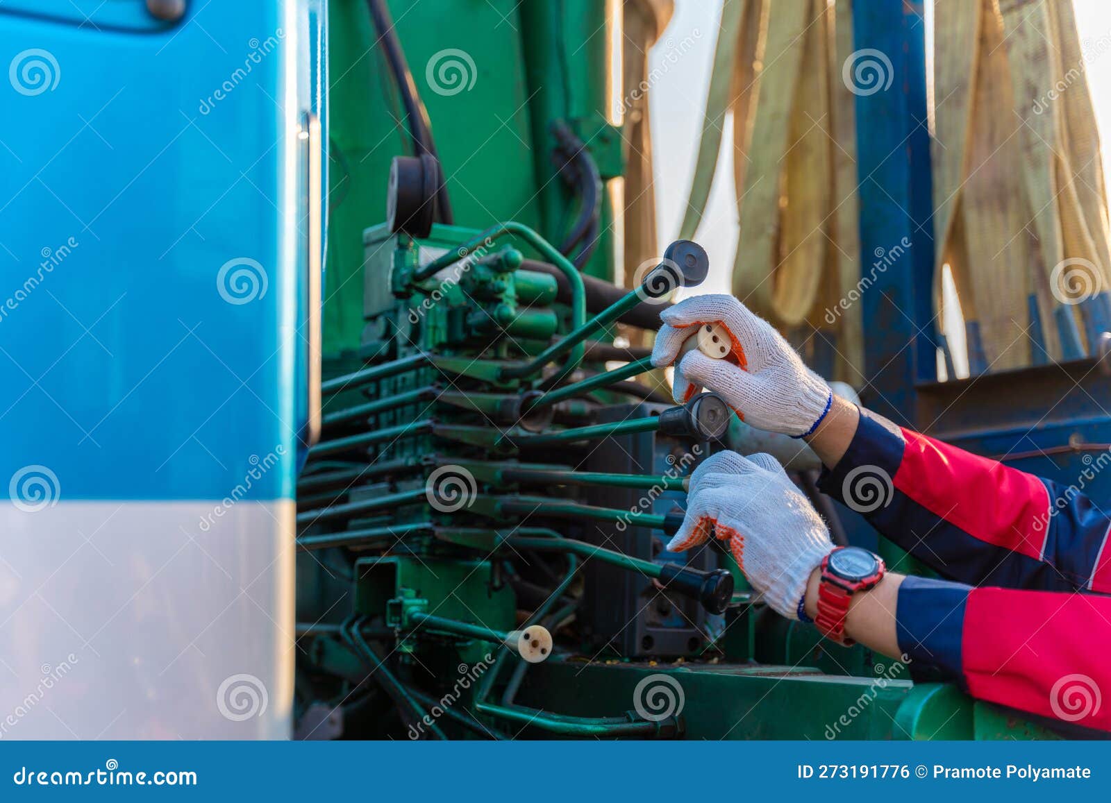 Hand of a Crane Operator Holding a Crane at a Construction Site Stock ...