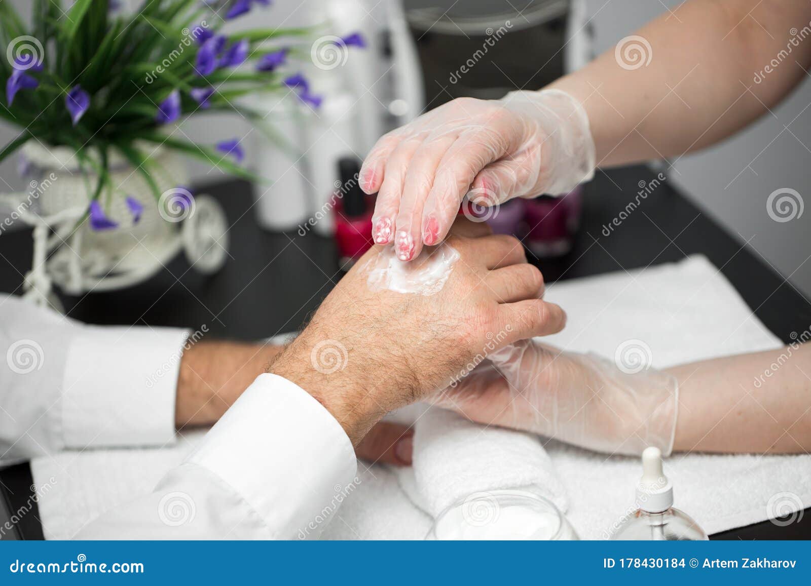 Hand Cream. Massage after the Manicure. Beauty Salon. Stock Photo ...