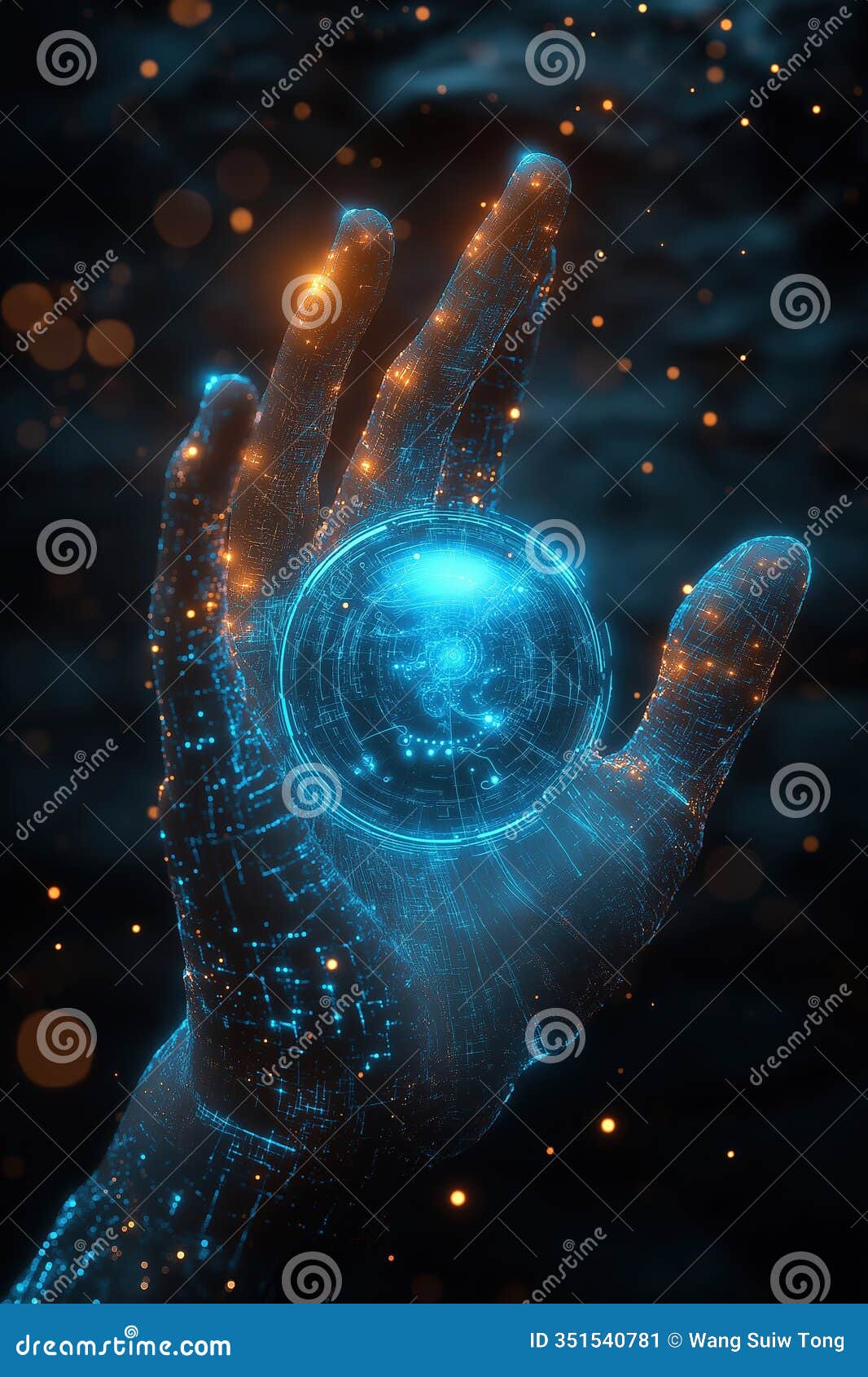 Exploring the Future of Technology with a Glowing Holographic Orb in a ...