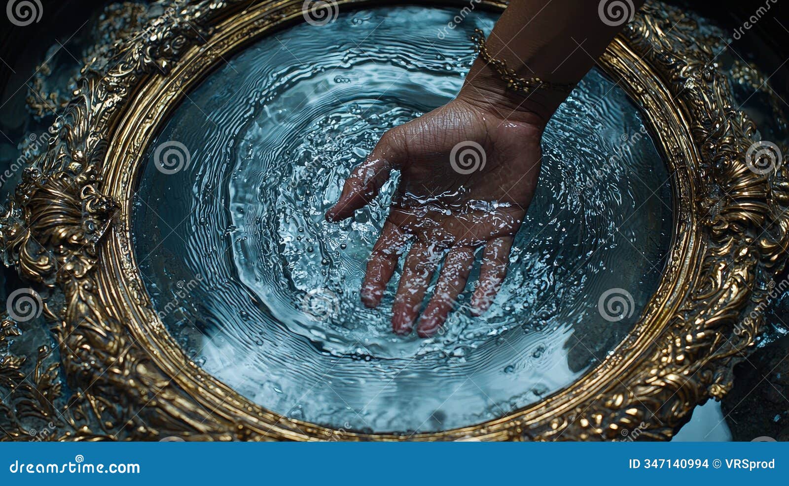 Hand Creating Ripples in a Decorative Water Frame Stock Photo - Image ...