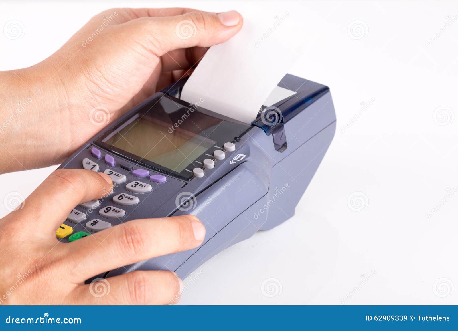 Hand with Credit Card Machine Isolated on White Stock Image - Image of ...