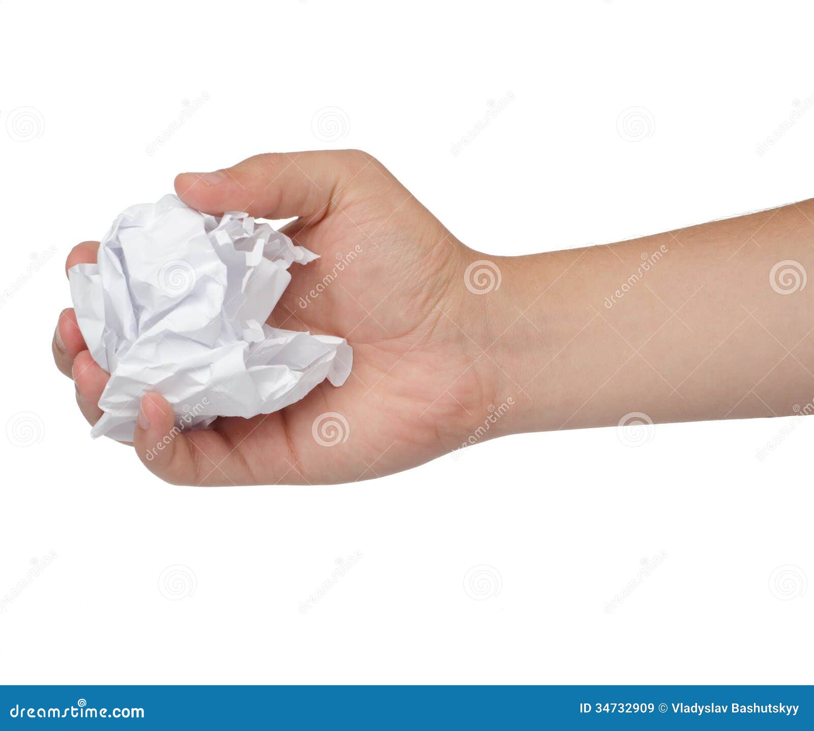Hand and Crumpled Paper Isolated on White Stock Image - Image of ...