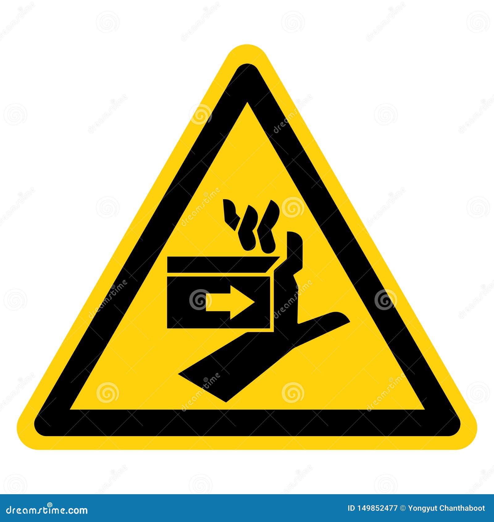 Hand Crush Sign. Hand Injury Sign. Pinched Hand Sign. Warning Yellow ...