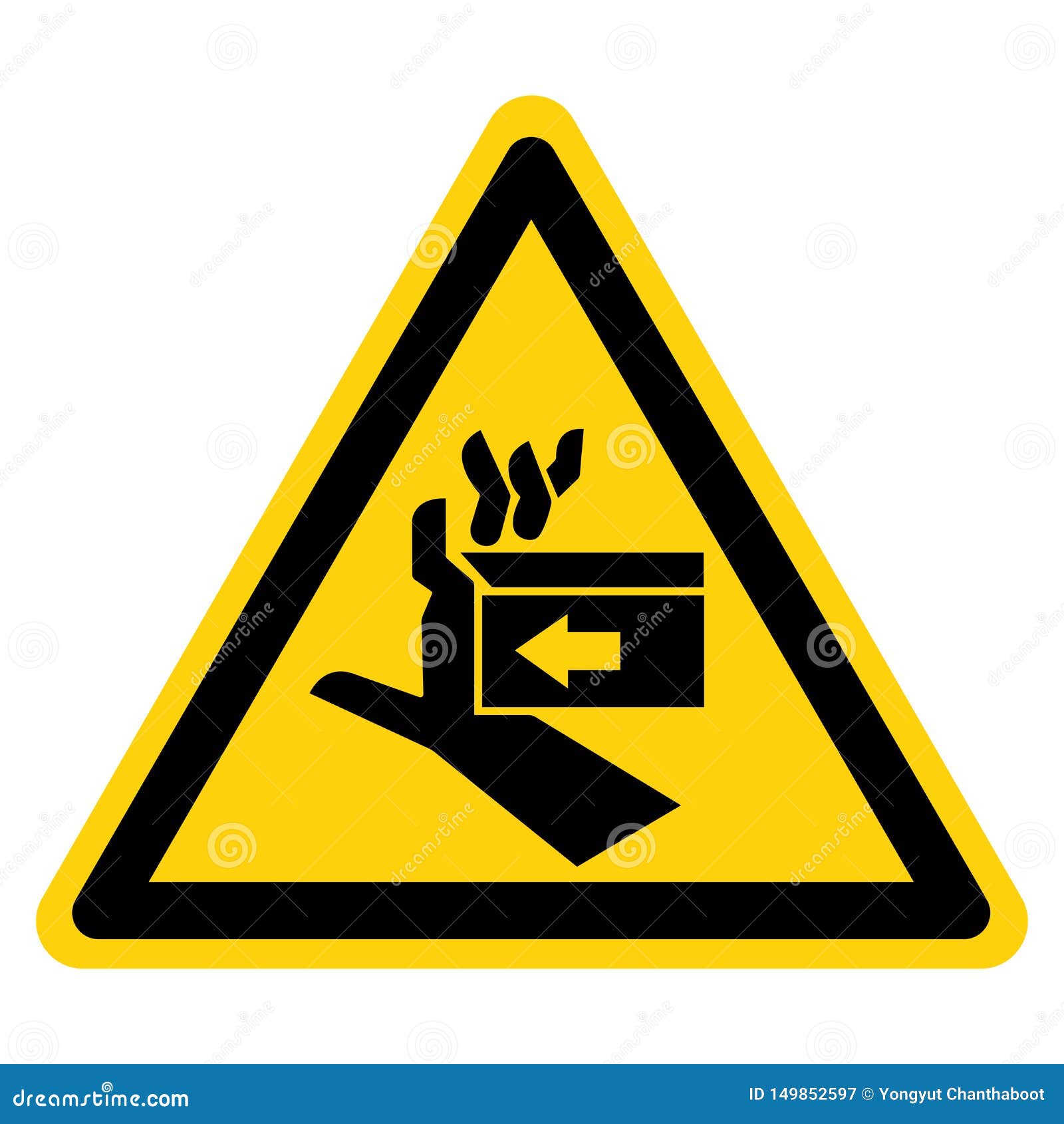 Hand Crush Sign. Hand Injury Sign. Pinched Hand Sign. Warning Yellow ...