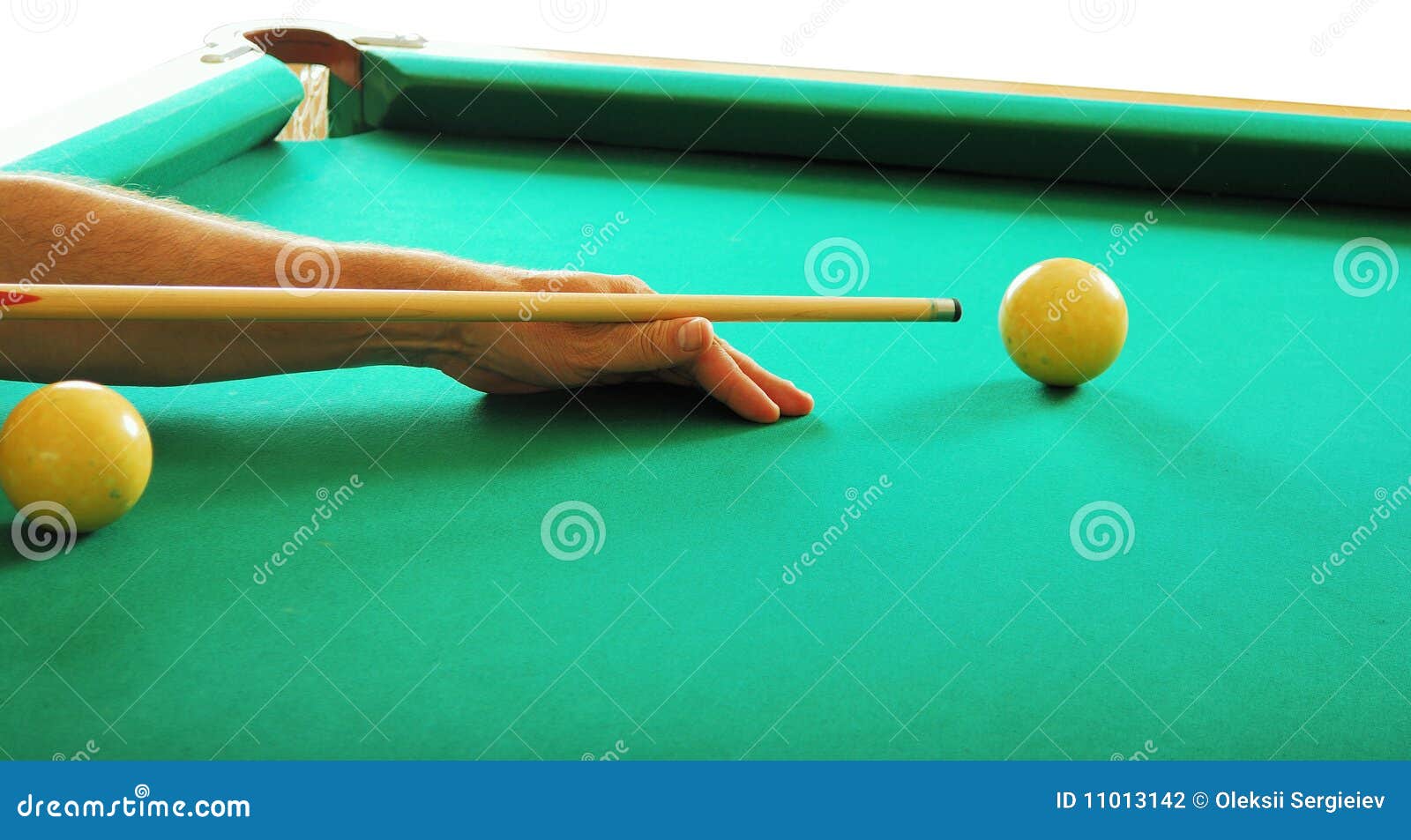 Hand with a Cue and Billiards Balls Stock Photo - Image of luck ...
