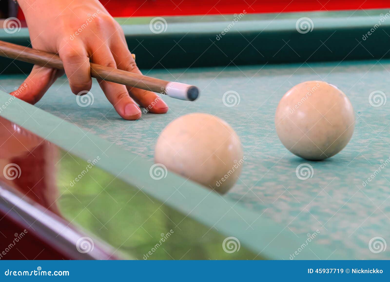 Hand with Cue before the a Blow To the Billiard Ball Stock Image ...