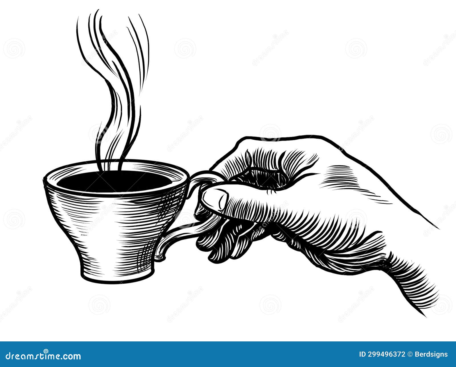 Hand with a cup of coffee stock illustration. Illustration of morning ...