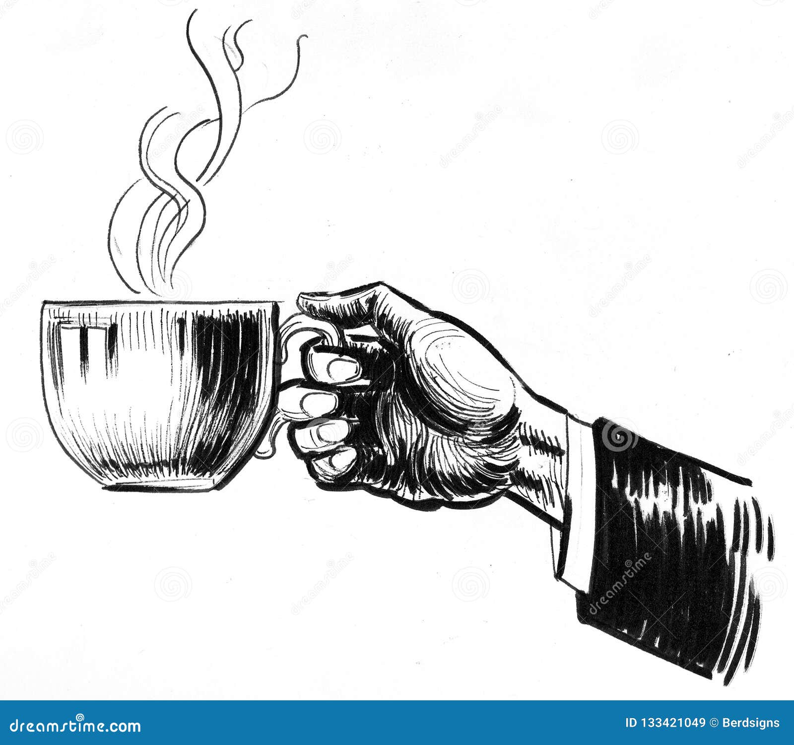 Hand with a cup of tea stock illustration. Illustration of artwork ...