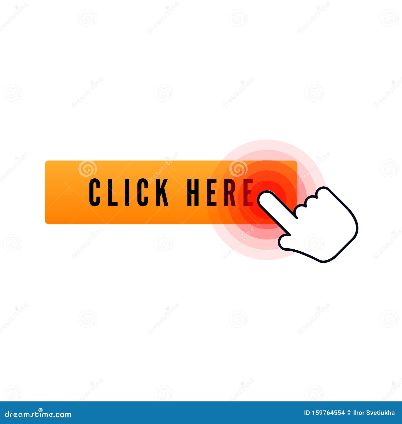 Hand Cursor With Animation Of Action Over Button With Text Click Here On White Background Web